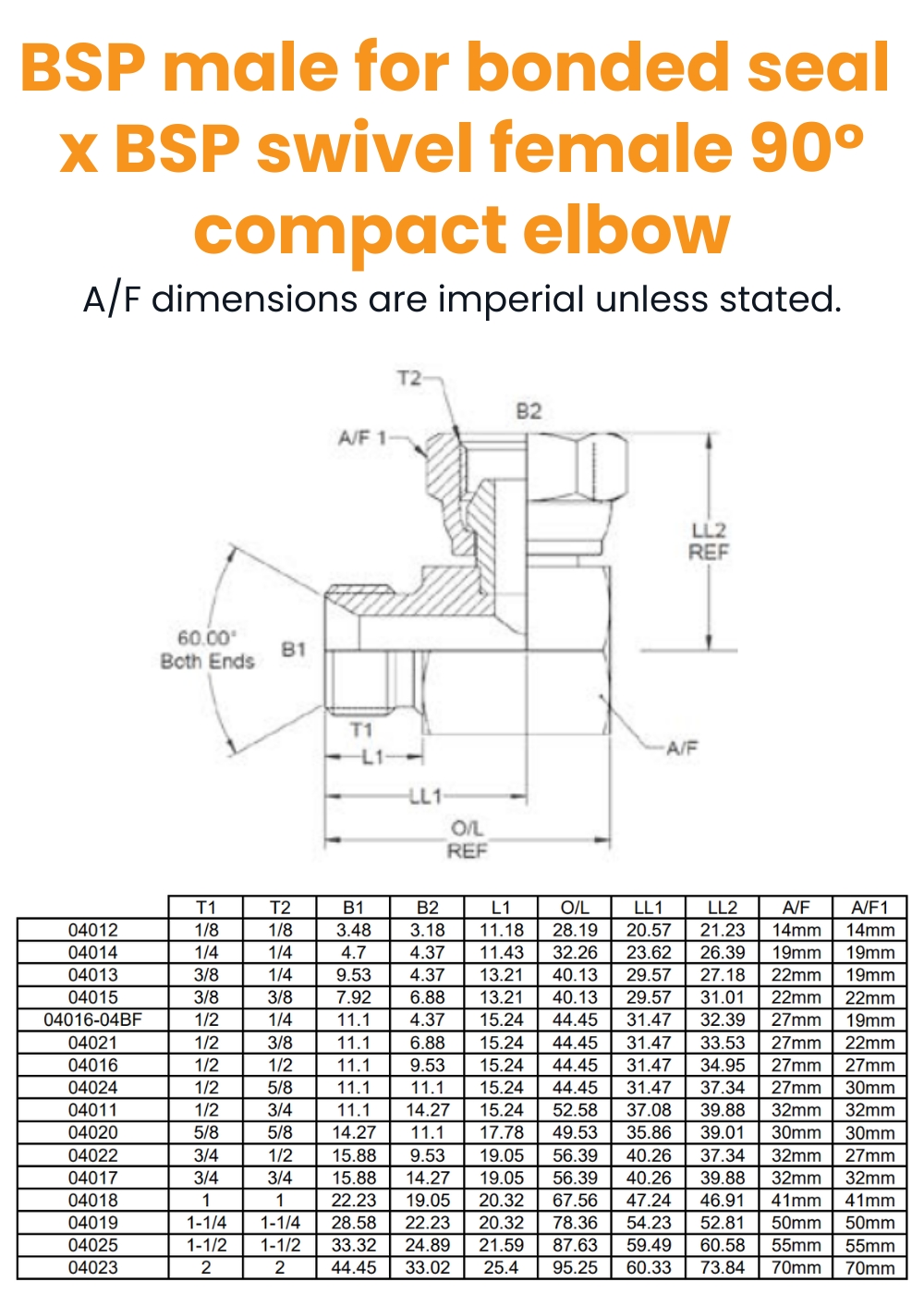 1/8" BSP x 1/8" BSP M/F 90° Compact Bonded Seal Hydraulic Adaptor | Flowfit