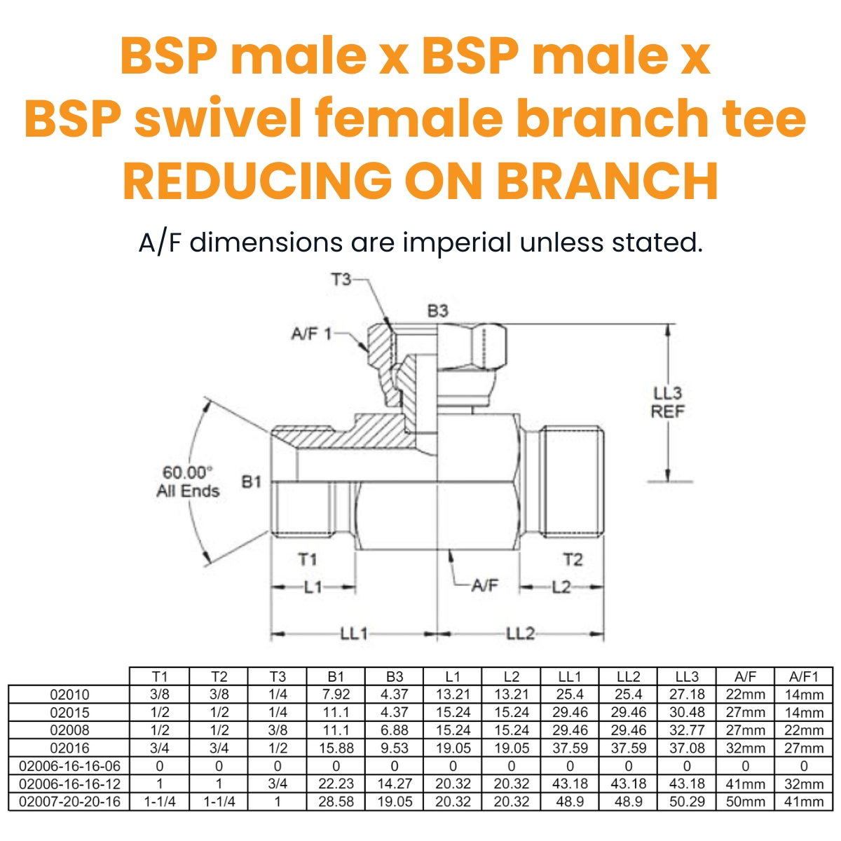 3/8 BSP x 3/8 BSP x 1/4 BSP M/M/F Tee Hydraulic Adaptor | Flowfit