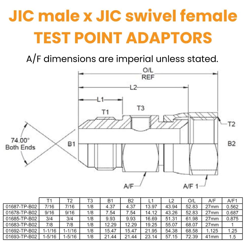 1-1/16 JIC M/F x 1/8 BSP Test point Hydraulic Adaptor