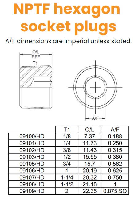 1/8 NPTF Socket Head Plug Hydraulic Adaptor | Flowfit