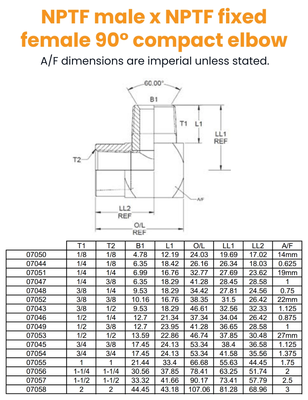 1/8 NPTF x 1/8 NPTF M/F 90° Compact Hydraulic Adaptor | Flowfit