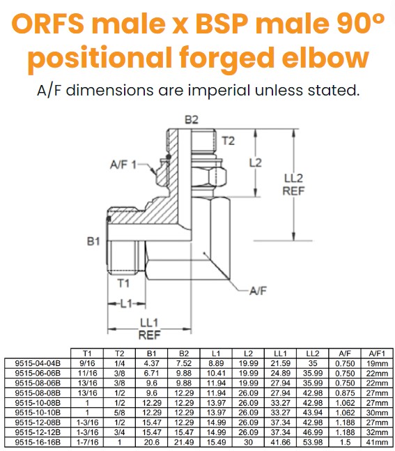 9/16 Orfs x 1/4 BSP M/M 90° Positional Elbow Hydraulic Adaptor | Flowfit