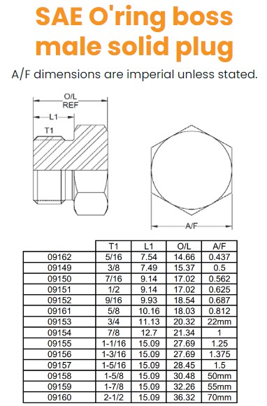 5/16 Sae Oring Boss Solid Plug Hydraulic Adaptor | Flowfit