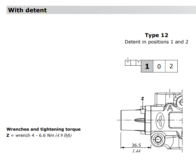 Walvoil, "A" Side Spool Positioners, Detent Kit In Positions 1 and 2 ...