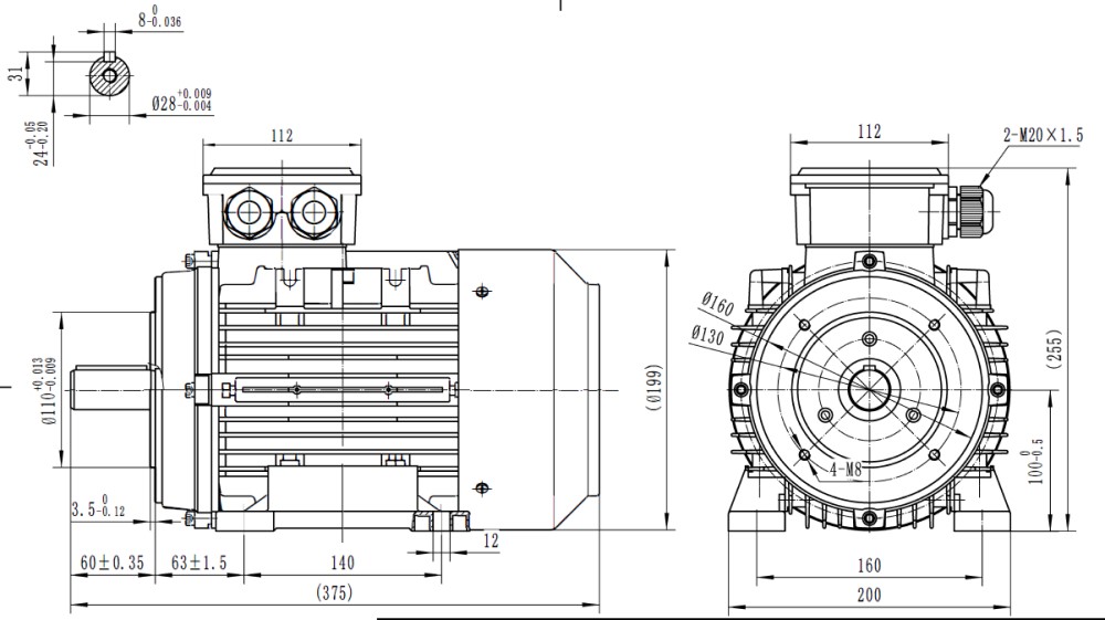 Compact Three Phase 400v Electric Motor, 3.0KW 4 pole 1500rpm with face ...