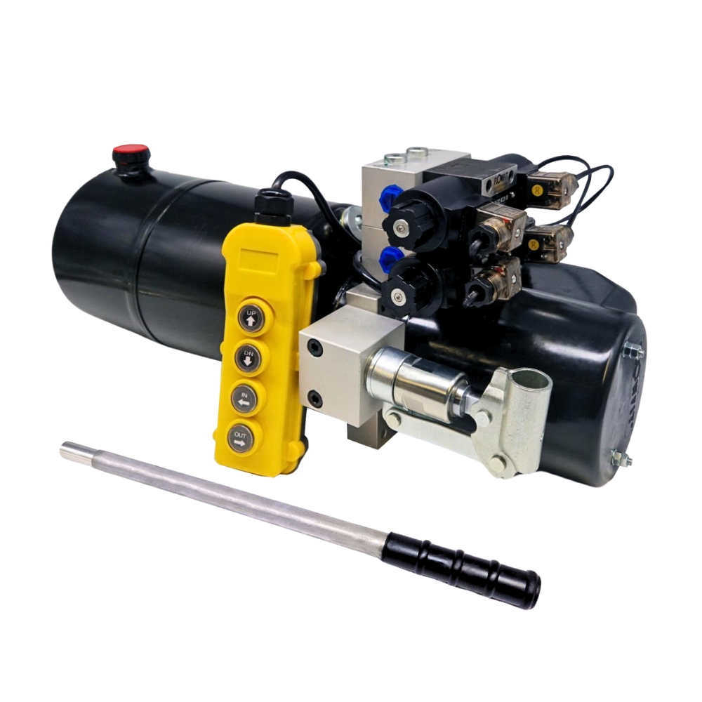 12V DC D/Acting, Double Solenoid Power Pack 8L Steel Tank & Hand Pump